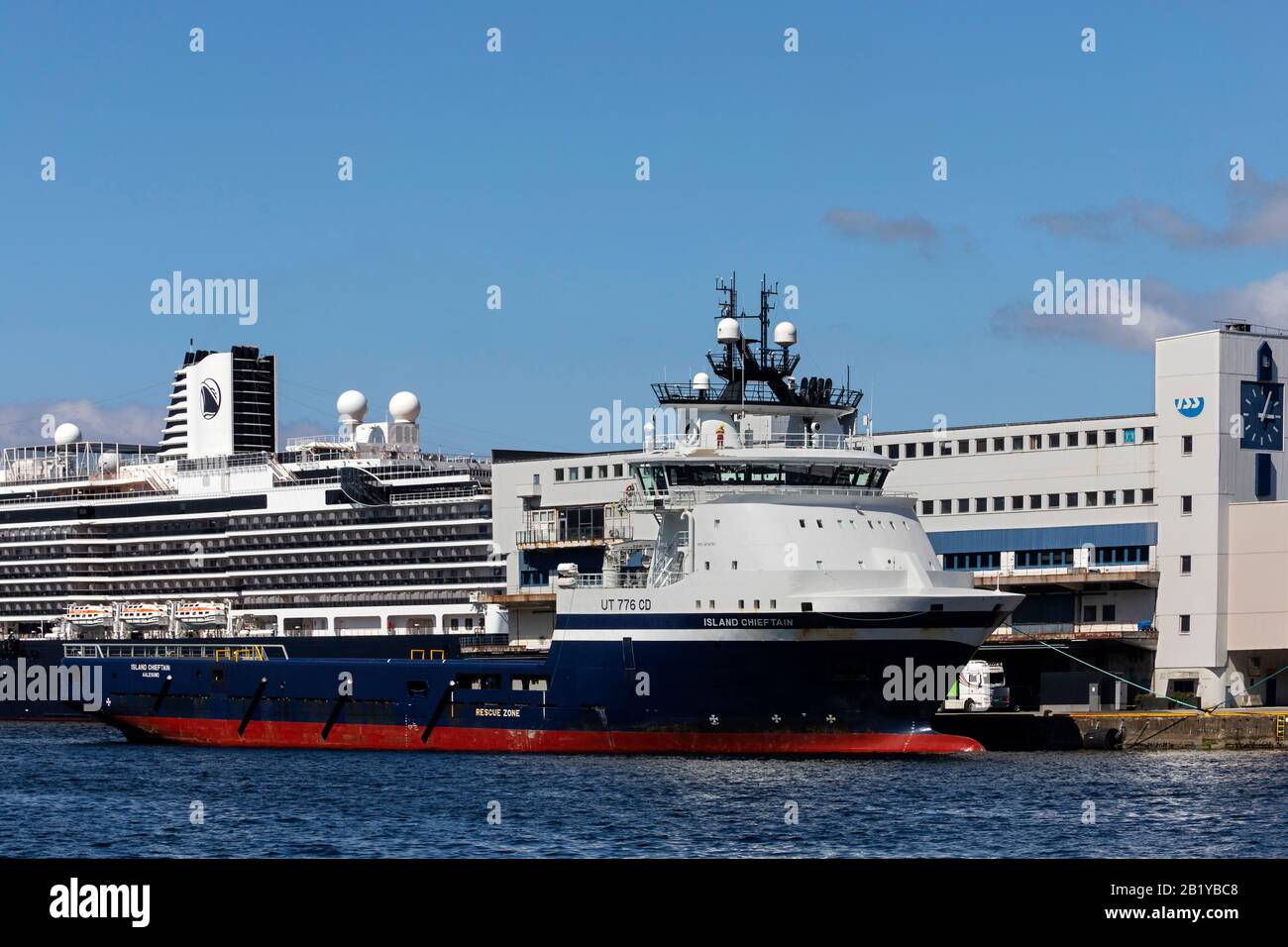 Offshore PSV platform supply vessel Island Chieftain moored in the port ...