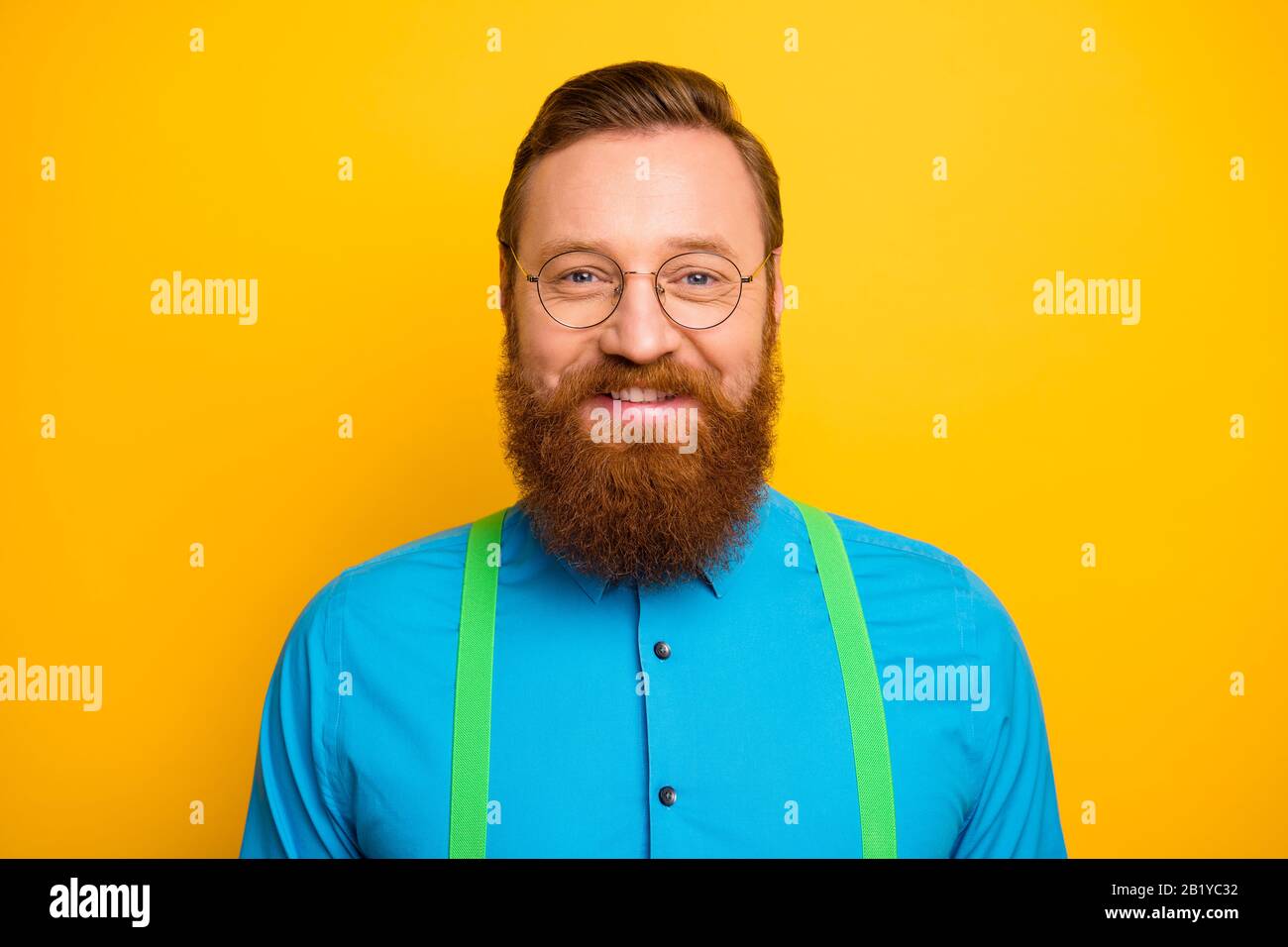 Closeup photo of excited funny red head guy toothy beaming smiling ...