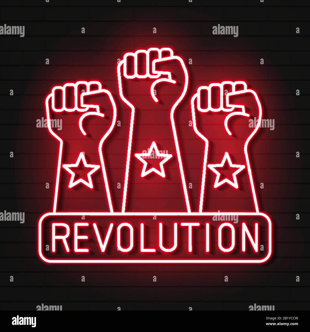 Raised Fist Neon Light Icon. Protest, Support Hand Gesture. Fist ...