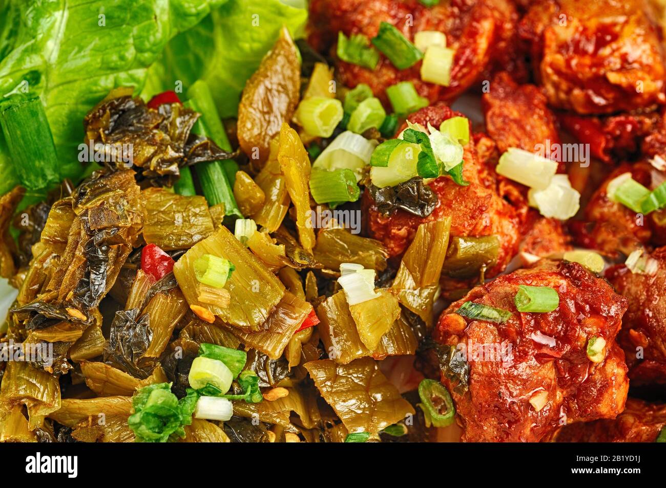 Top view at typical Chinese dish meat and vegetables Stock Photo - Alamy