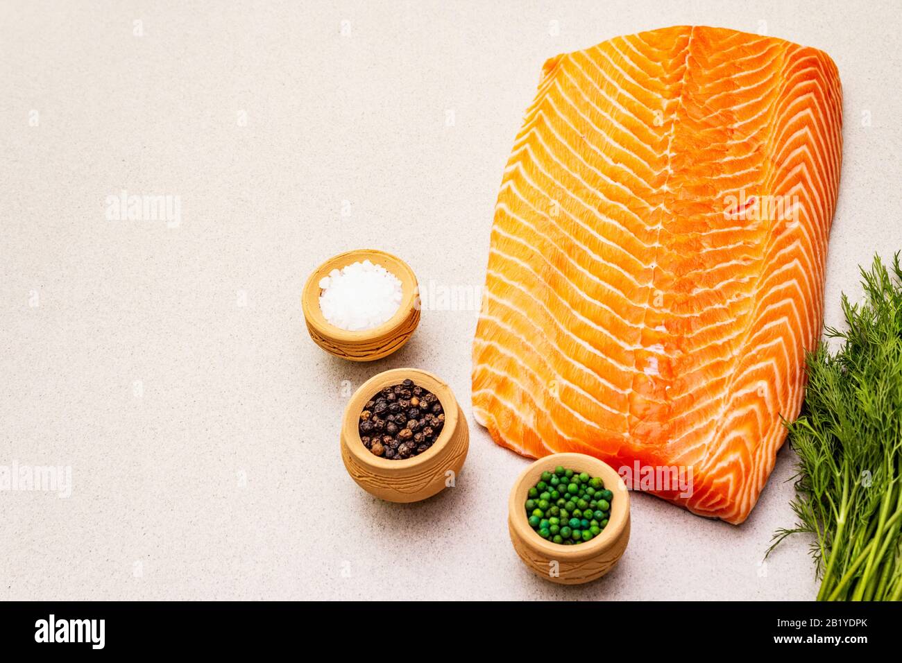 Cooking fresh raw salmon. Ingredients for marinated and salted fish ...