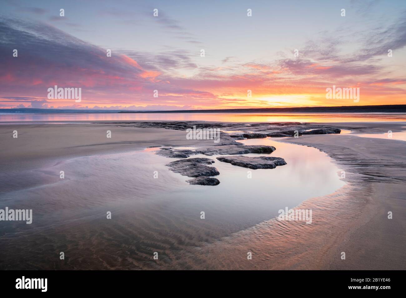 Dramatic romantic sunset skies over North Devon, beach, coast, coastal ...