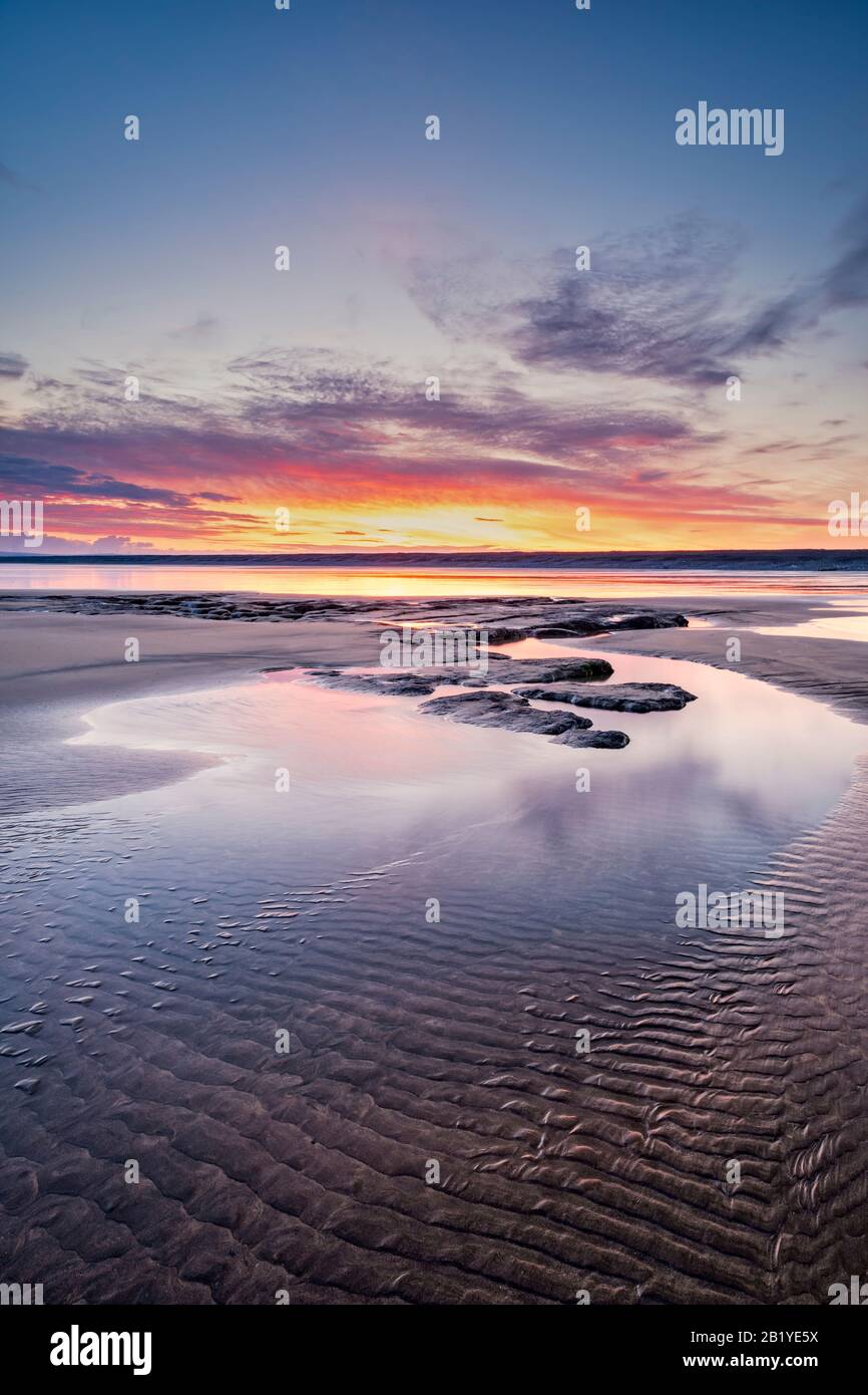 Dramatic romantic sunset skies over North Devon, beach, coast, coastal ...