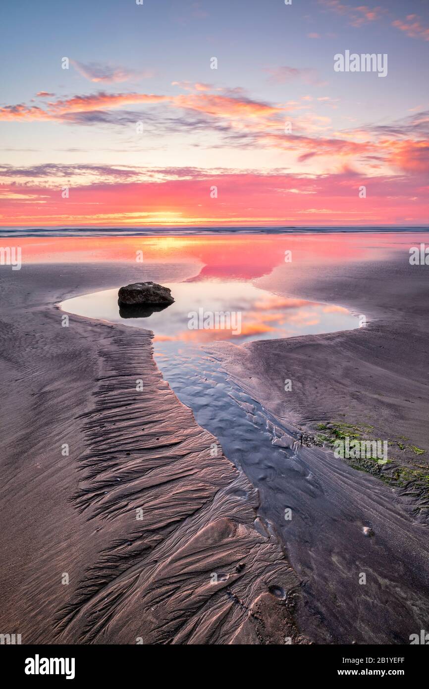Dramatic romantic sunset skies over North Devon, beach, coast, coastal ...