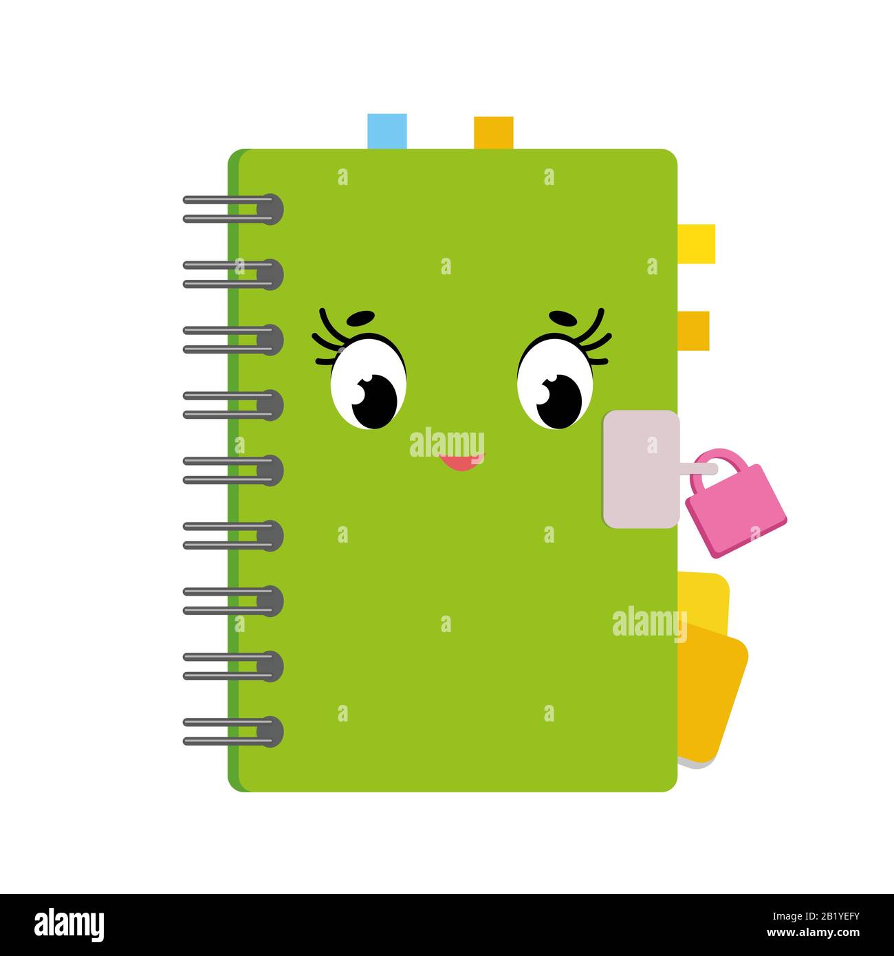 Cute cartoon notepad on a spiral in a green cover with bookmarks. Cute ...