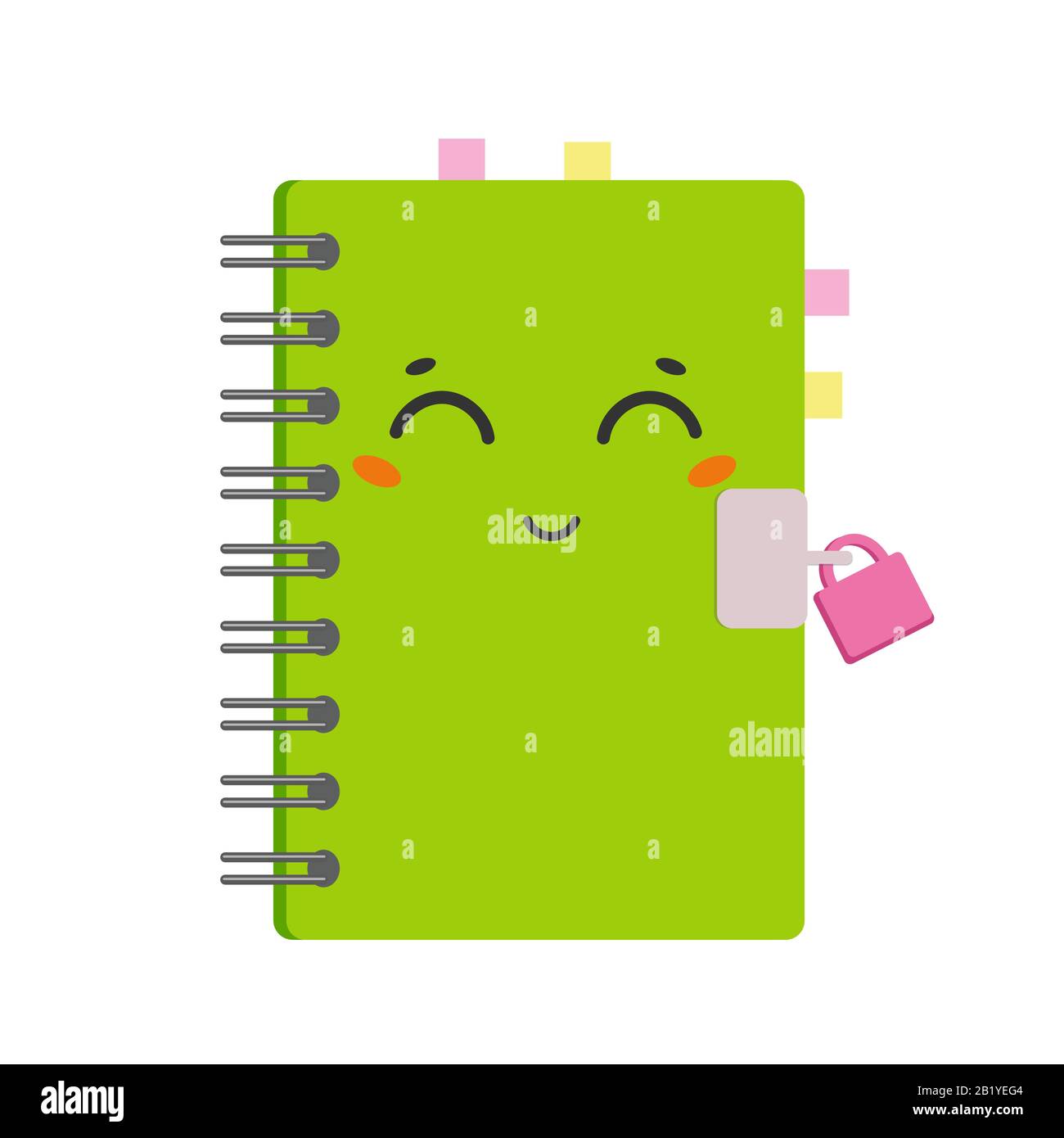 Cute cartoon notepad on a spiral in a green cover with bookmarks. Cute ...