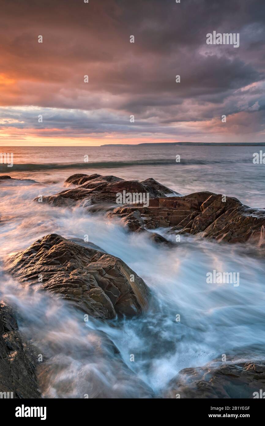 Dramatic romantic sunset skies over North Devon, beach, coast, coastal ...