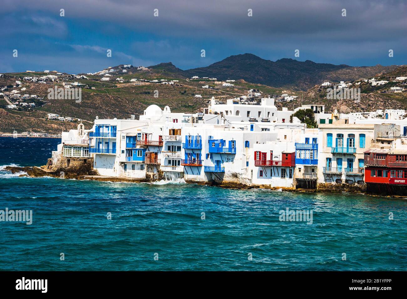 The famous Little venice neighborhood in Chora, Mykonos island ...