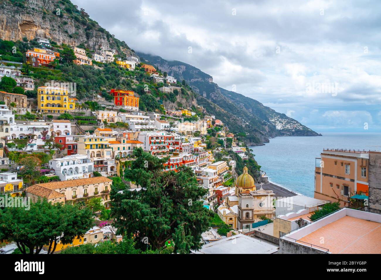 Beautiful Landscape with Positano town at famous amalfi coast, Italy ...