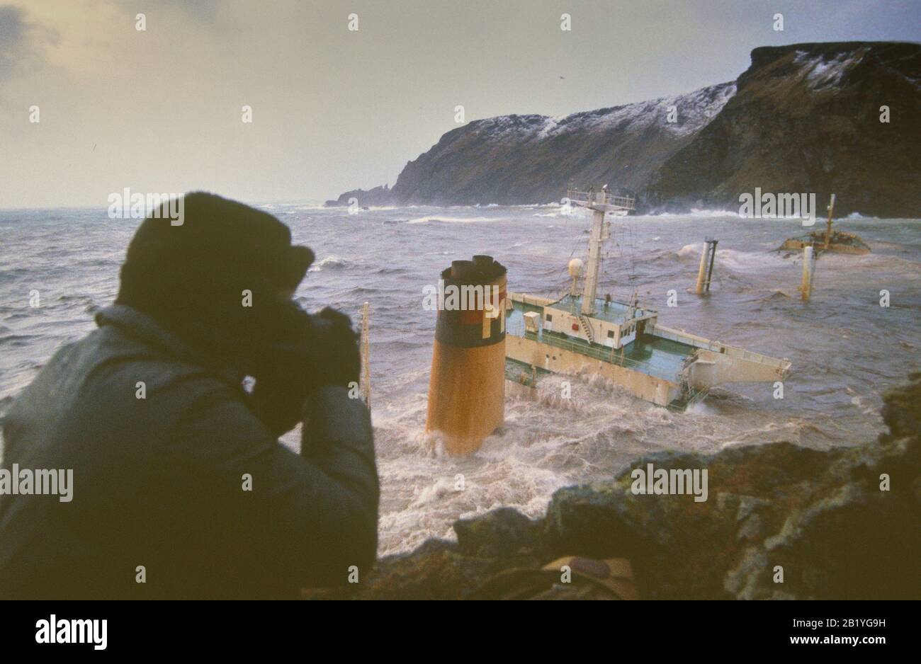 MV Braer aground on the coast of Shetland in January 1993 during most ...