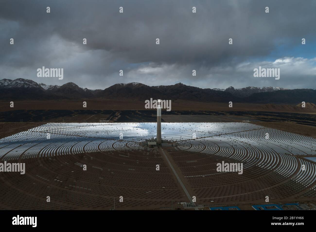Aerial view of solar thermal plant Stock Photo - Alamy