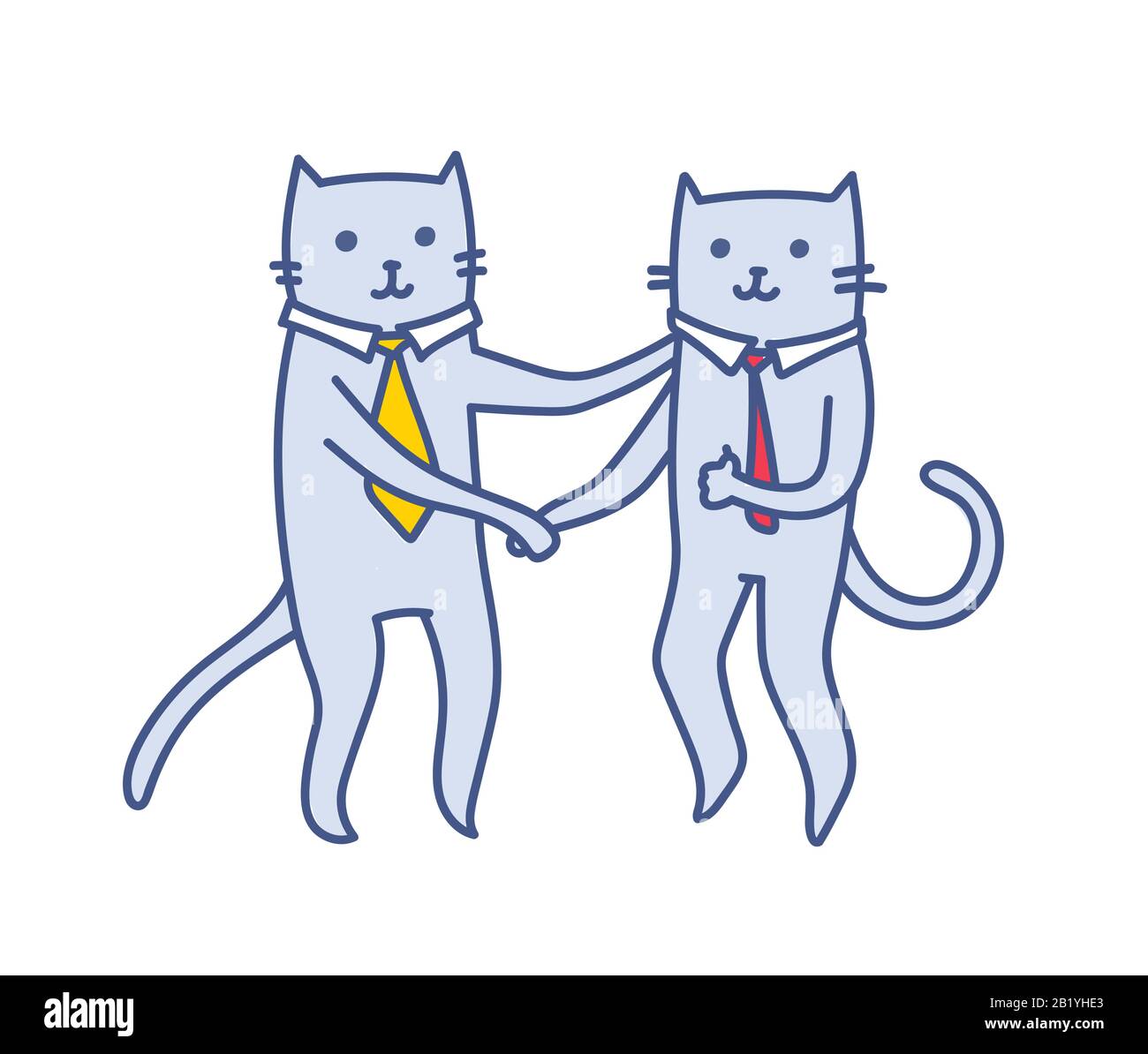 Cartoon business cats shaking hands in agreement with hand in like ...