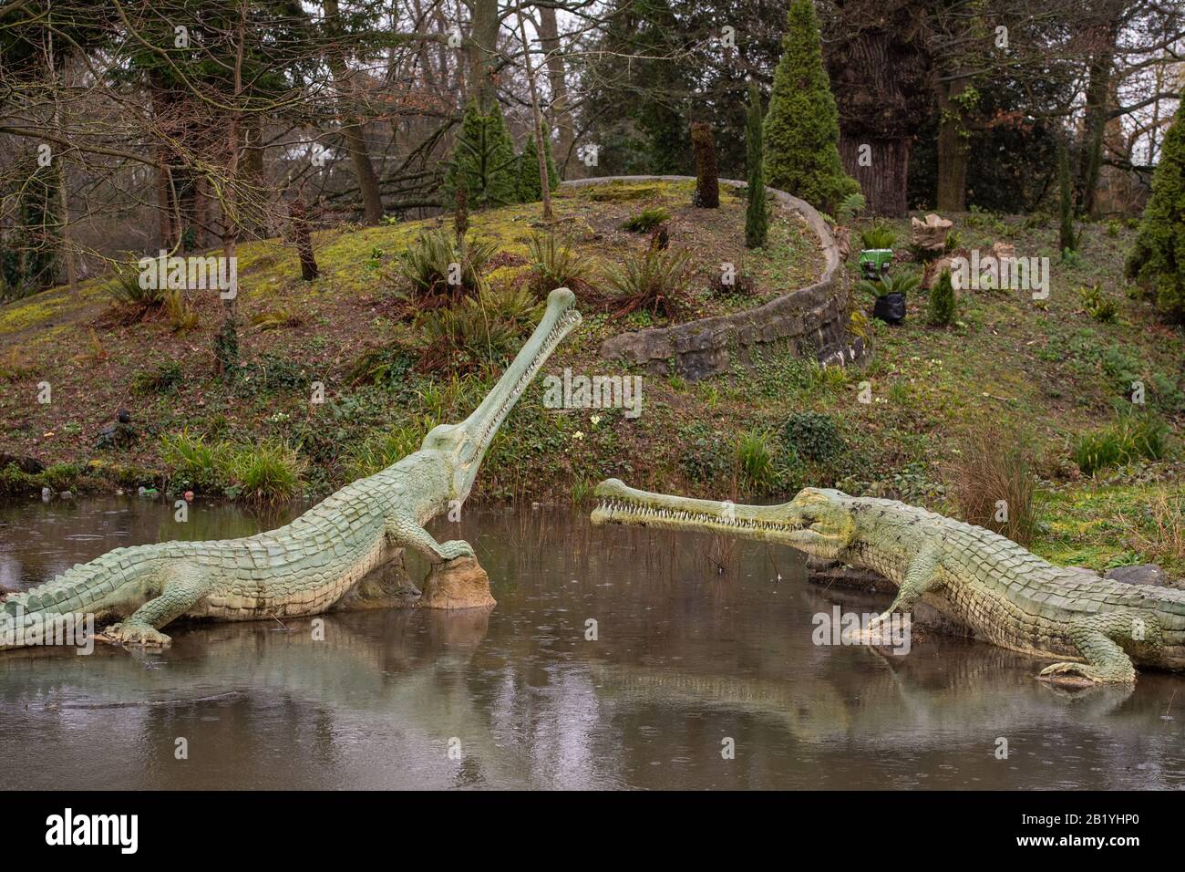 General view of some of the Crystal Palace Dinosuars, in Crystal Palace ...