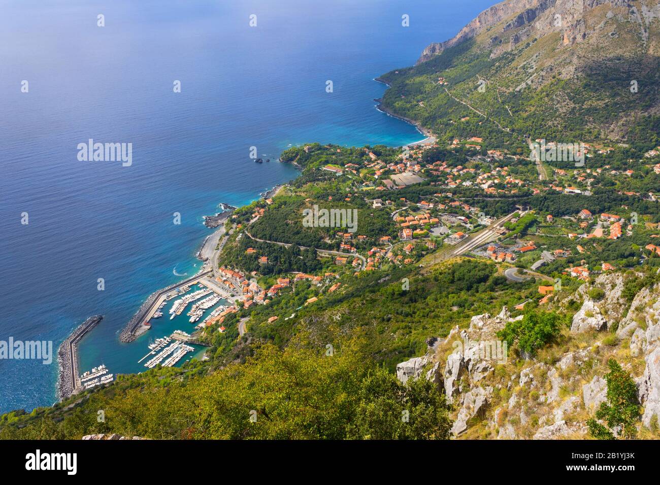 Harbour and coastline viewed from monte san biagio hi-res stock ...
