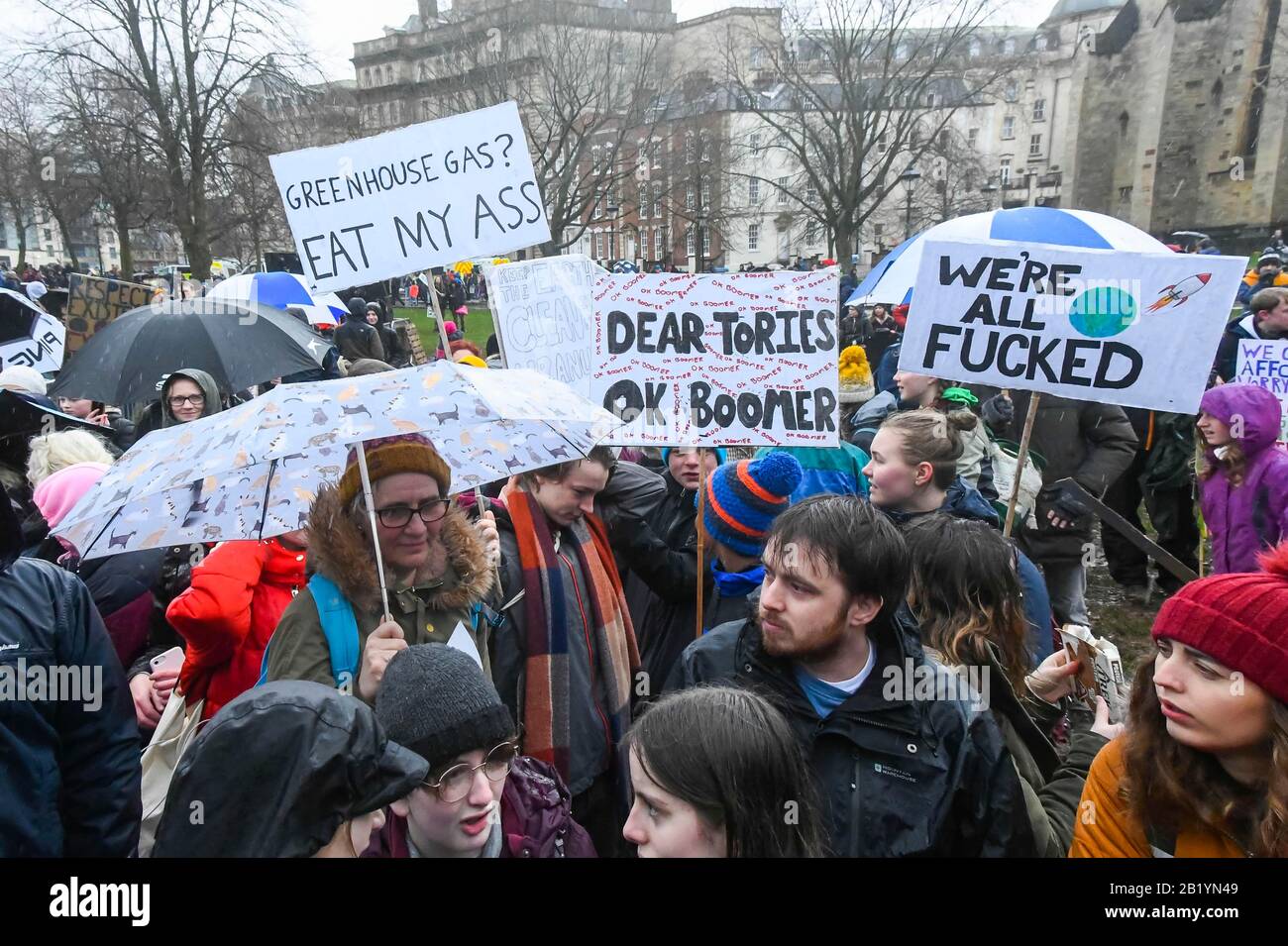 Bristol, UK. 28th February 2020. A huge crowd of climate protestors ...