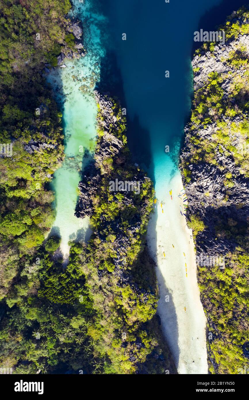 View from above, stunning aerial view of the Big Lagoon and the Small ...