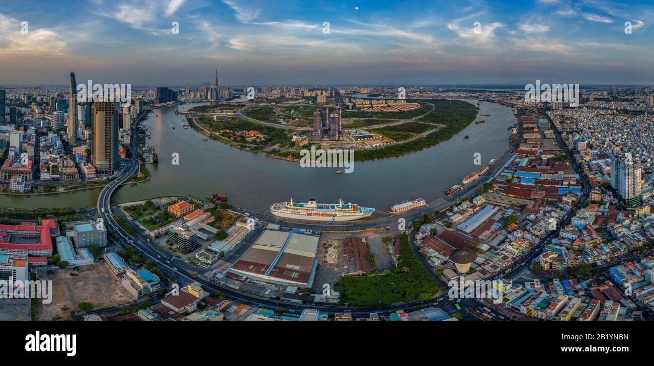 Top view aerial photo from flying drone of a Ho Chi Minh City with ...