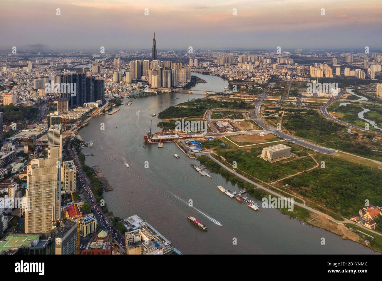 Top view aerial photo from flying drone of a Ho Chi Minh City with ...