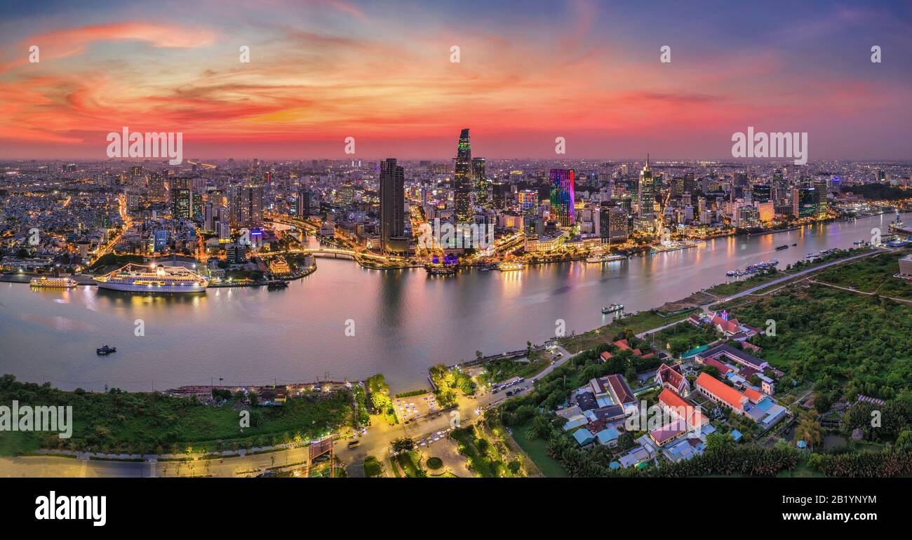 Top view aerial photo from flying drone of a Ho Chi Minh City with ...