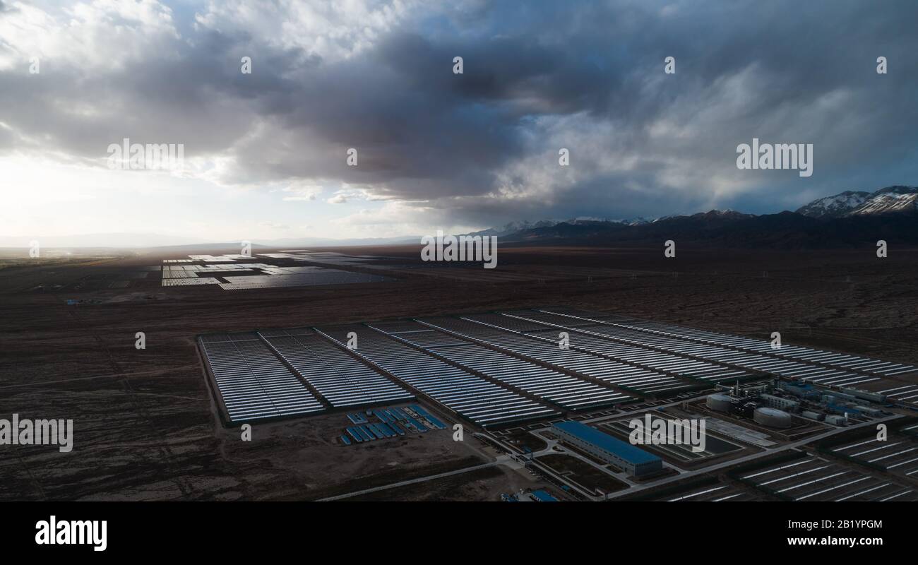 Aerial view of solar thermal plant Stock Photo - Alamy