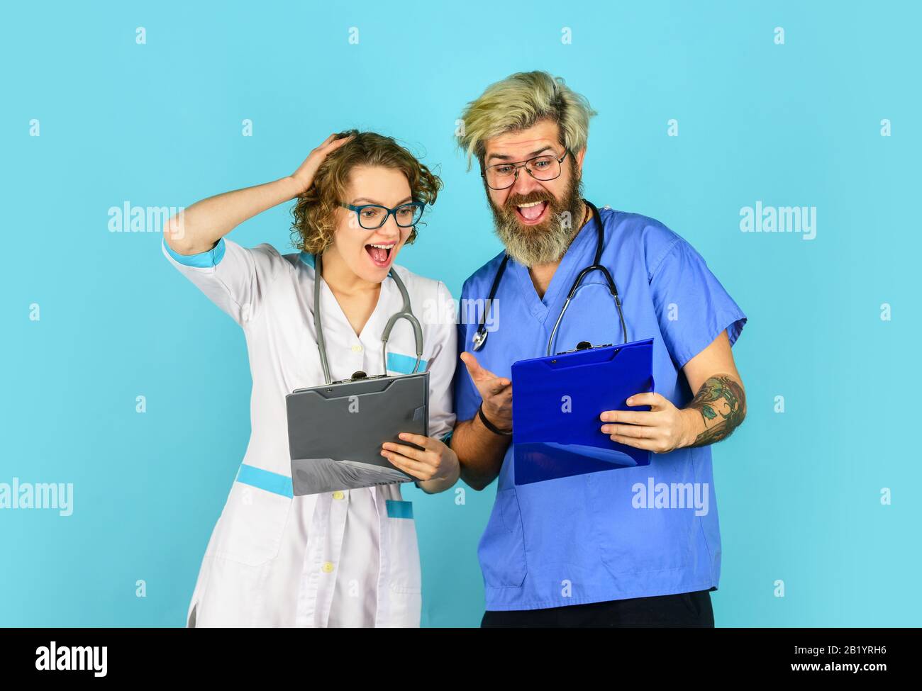 good news. medical workers portrait in hospital. medicine and ...