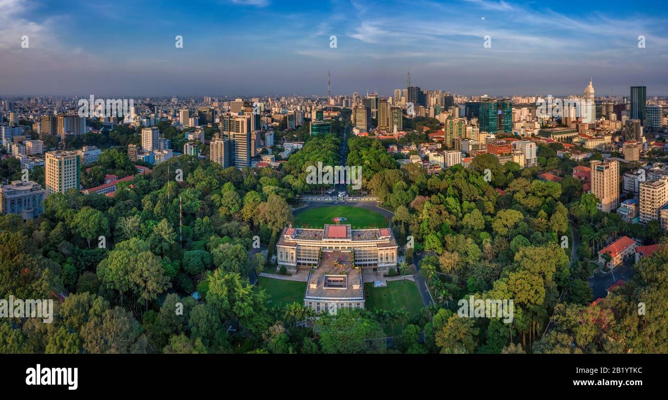 Aerial panoramic cityscape view of Independence Palace or Reunification ...