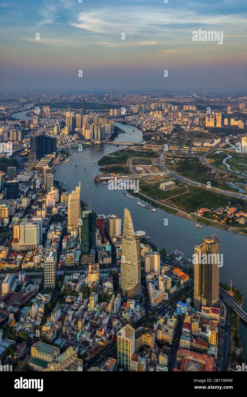 Top view aerial photo from flying drone of a Ho Chi Minh City with ...