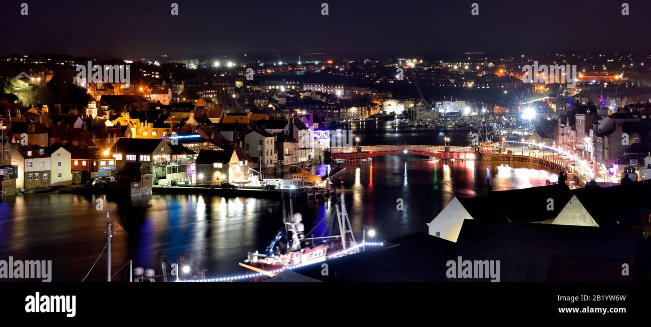 Whitby harbour night lights hi-res stock photography and images - Alamy