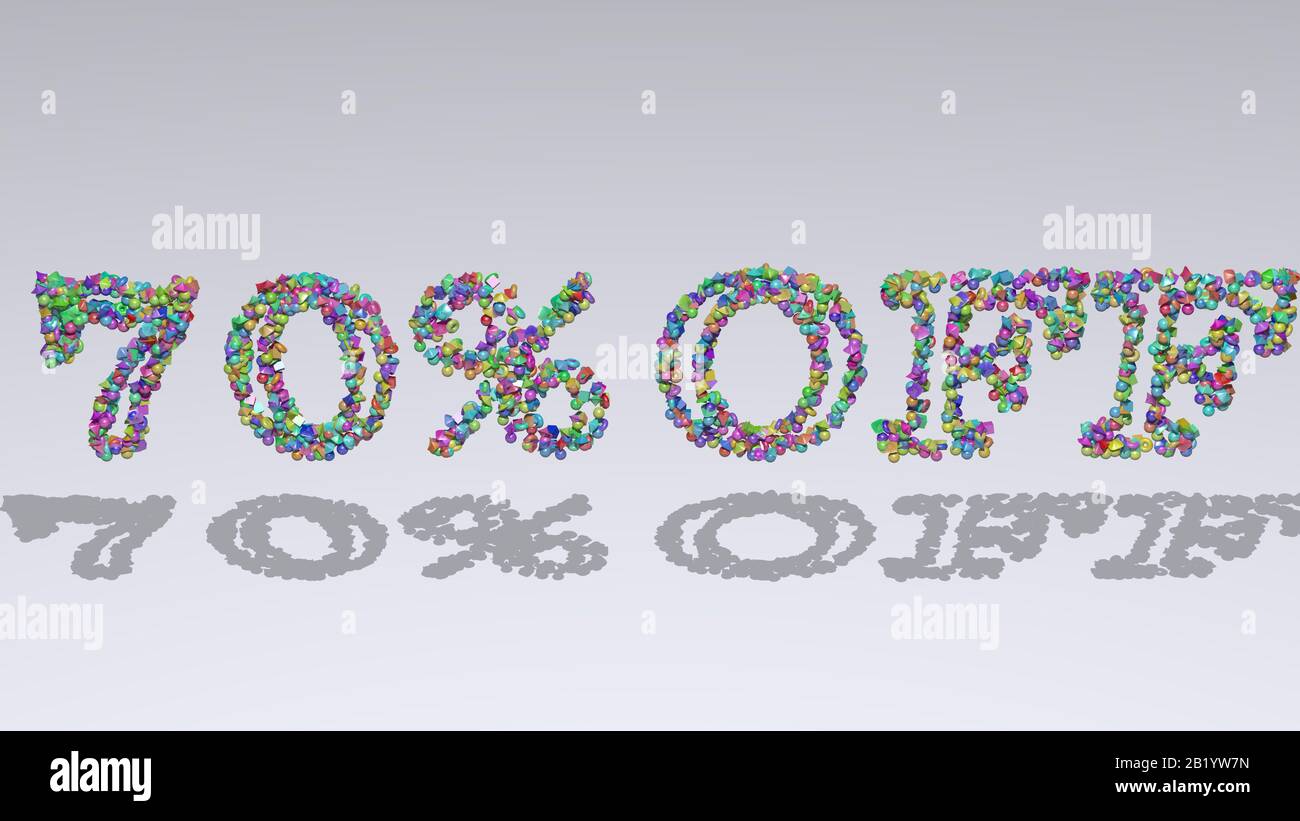 70% OFF: 3D illustration of the text made of small objects over a white ...