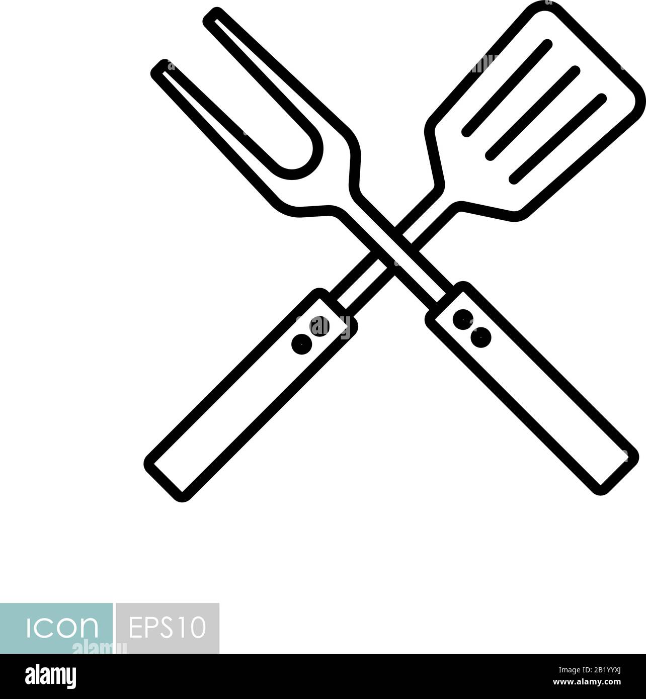 Big fork and spatula vector icon. Kitchen appliance. Graph symbol for ...
