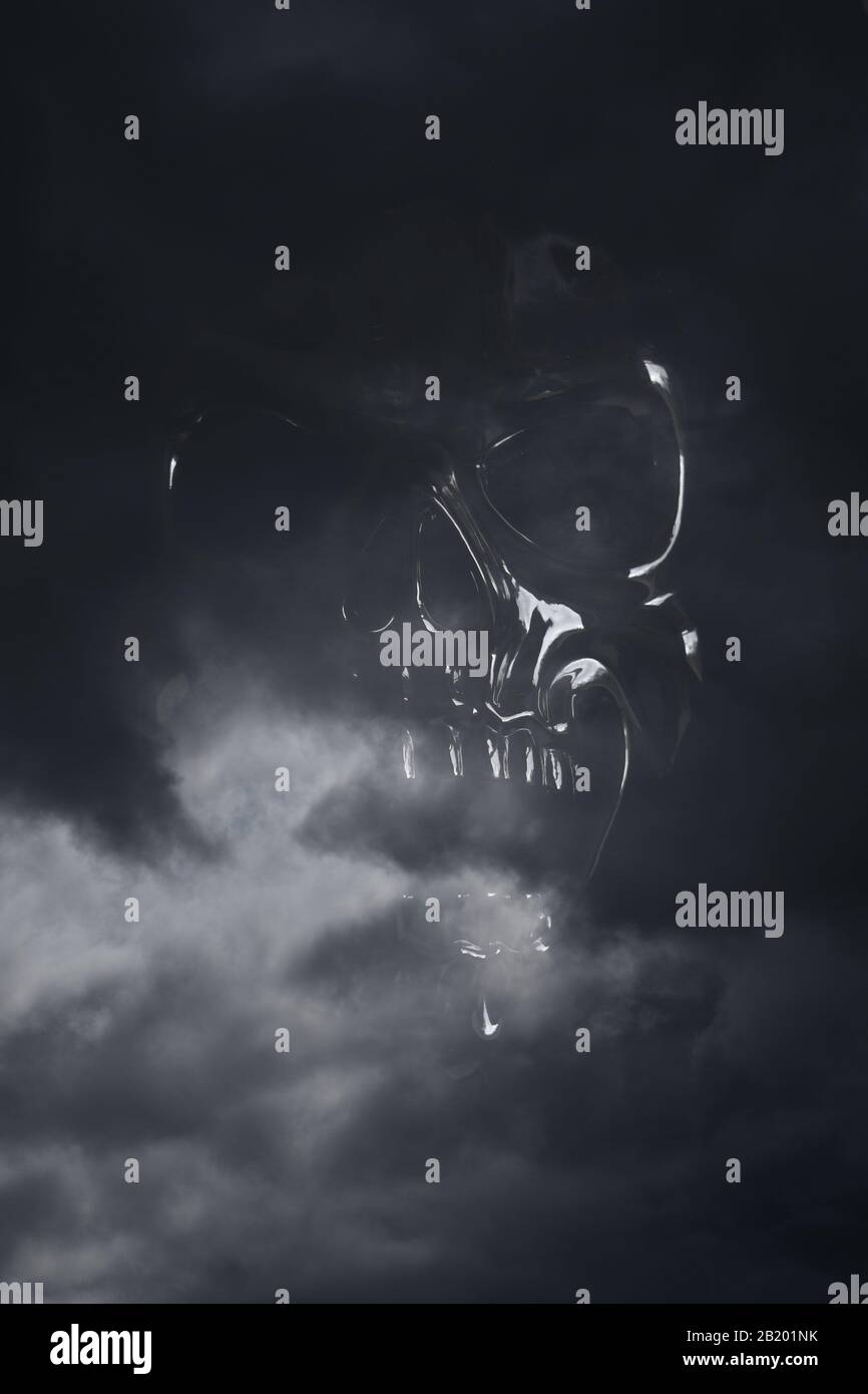 Death head skull mask double exposure against a cloudy sky Stock Photo ...