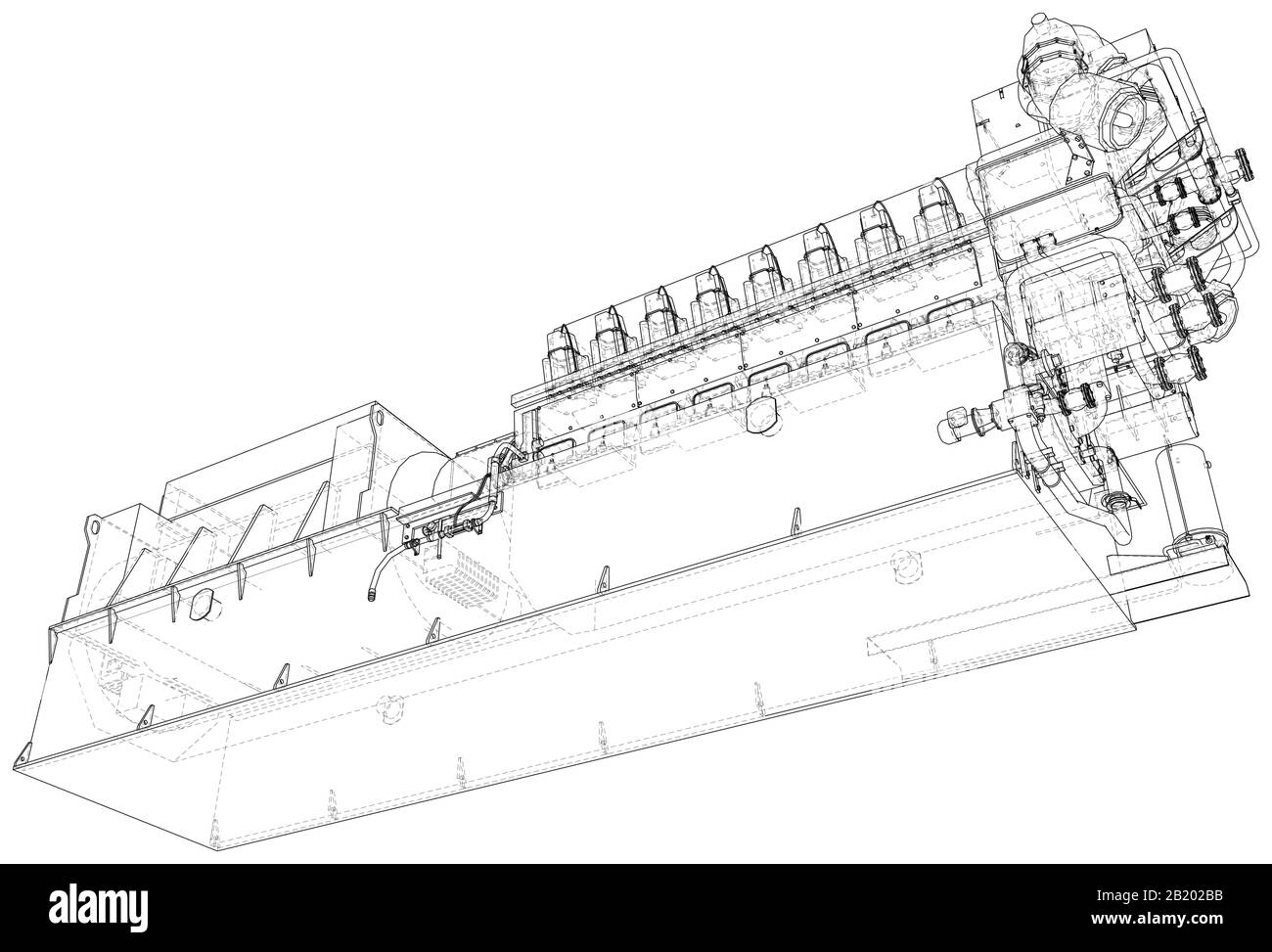 Standby diesel generator. Wire-frame line isolated on white. Vector ...