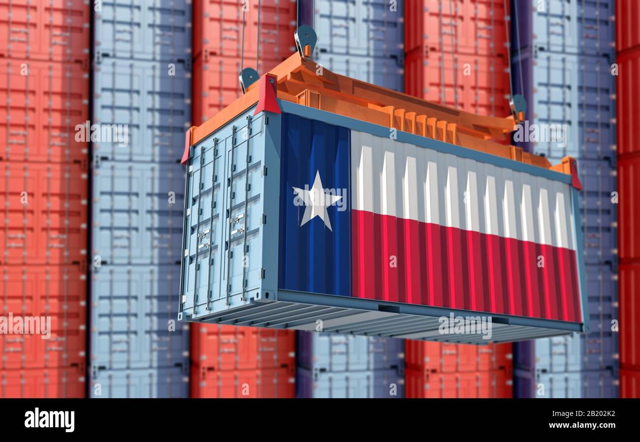 Shipping container with Texas flag. 3D Rendering Stock Photo - Alamy