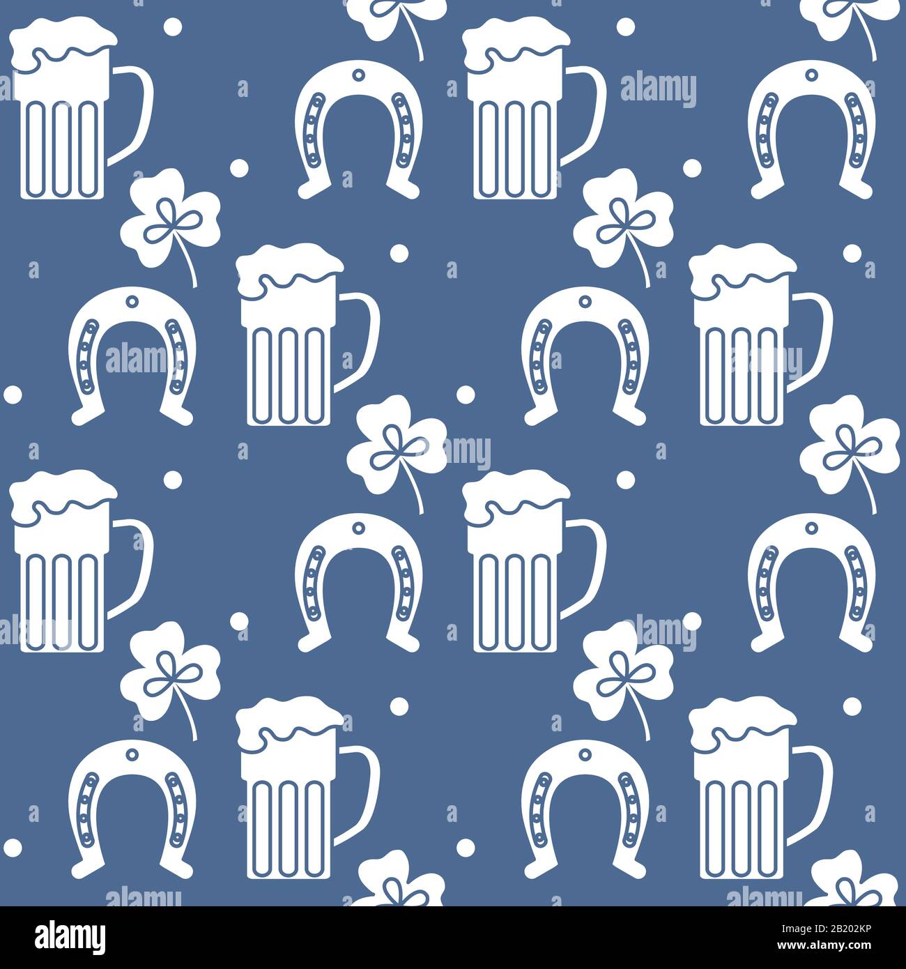 Seamless pattern with clover leaves, beer mug, horseshoe. St. Patrick's ...