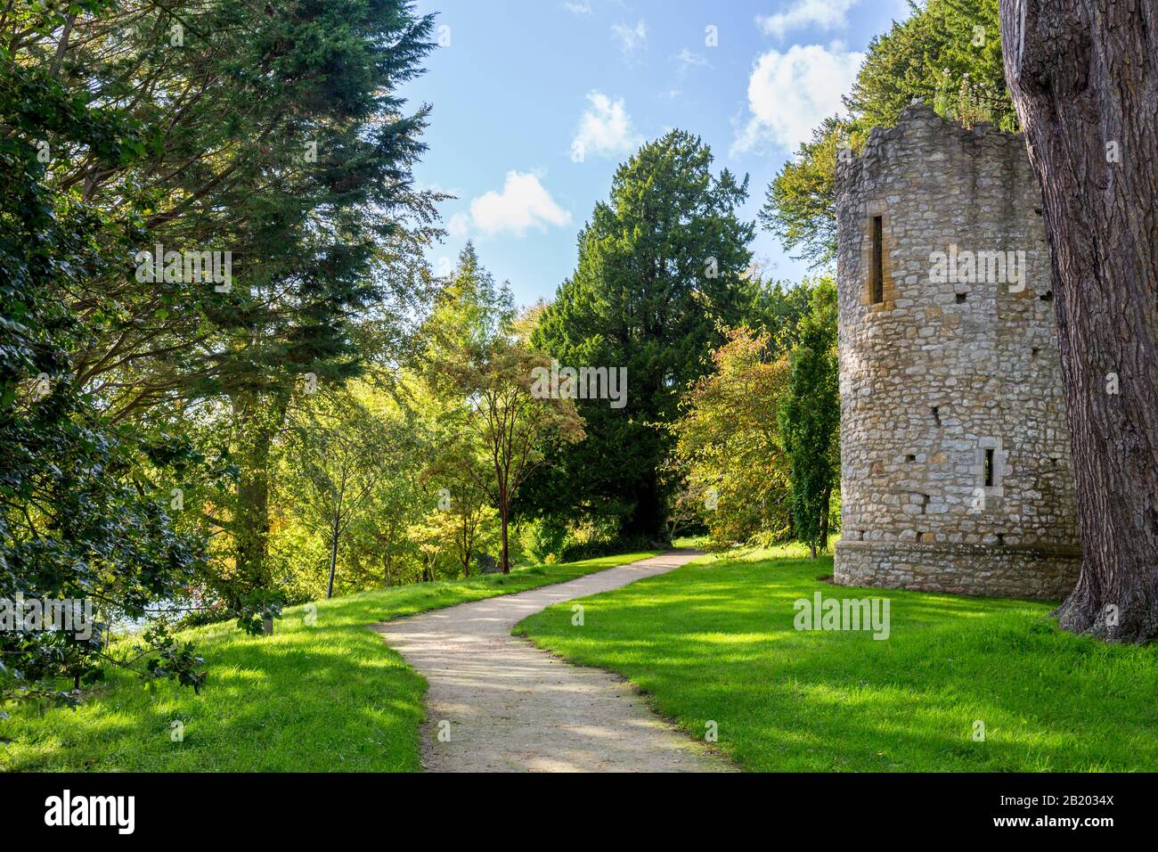 A turret in part of the walls from the original 12th century Sherborne ...