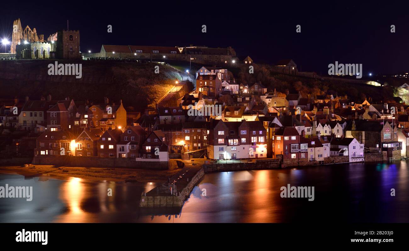Whitby old town at night,North Yorkshire,England,UK Stock Photo - Alamy