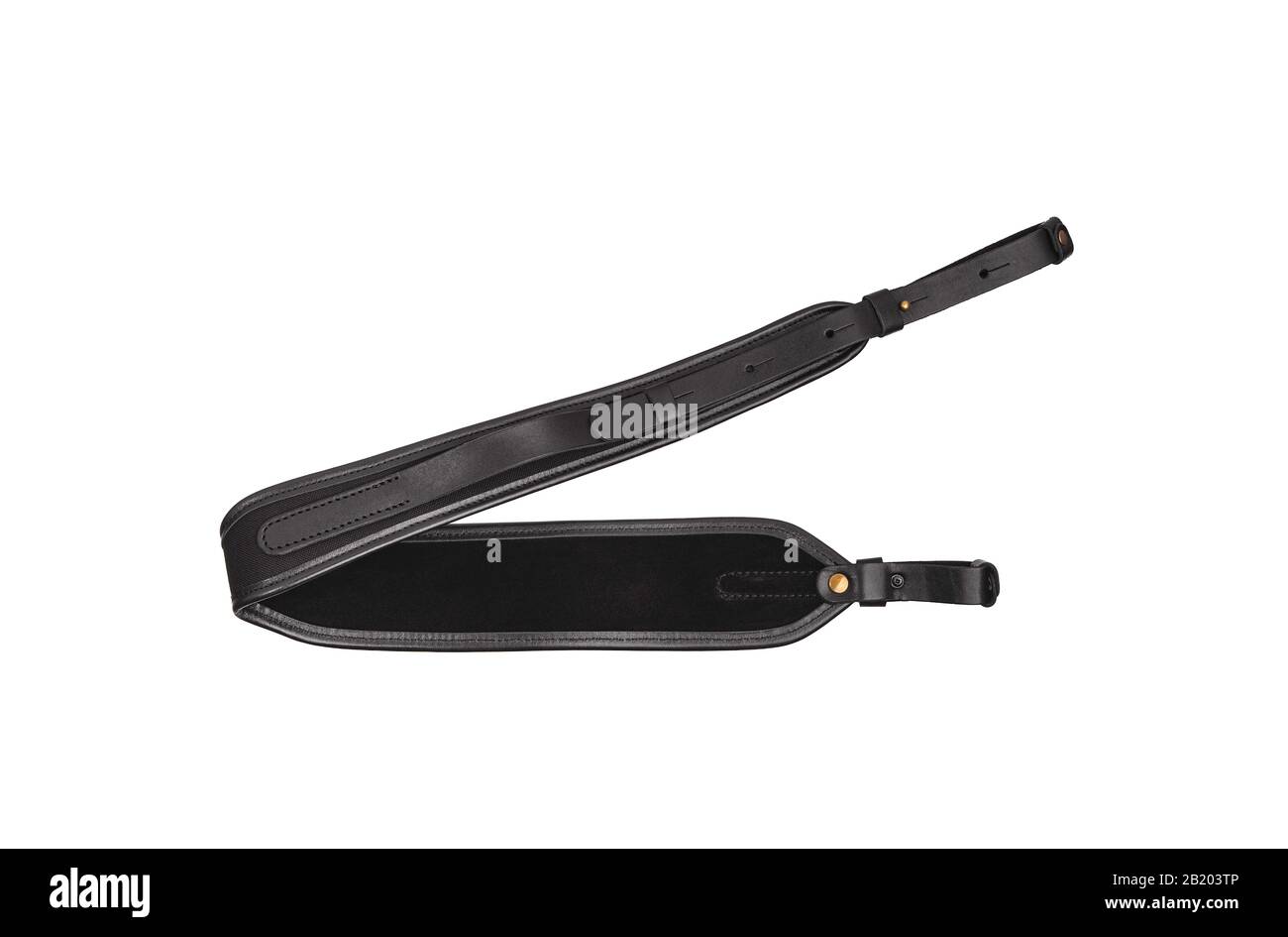 Black leather shoulder strap for a gun isolated on white background ...