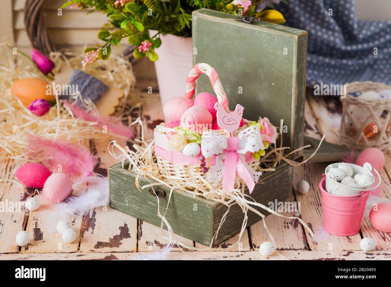 Retro style Easter still life. Variety of decor Stock Photo - Alamy