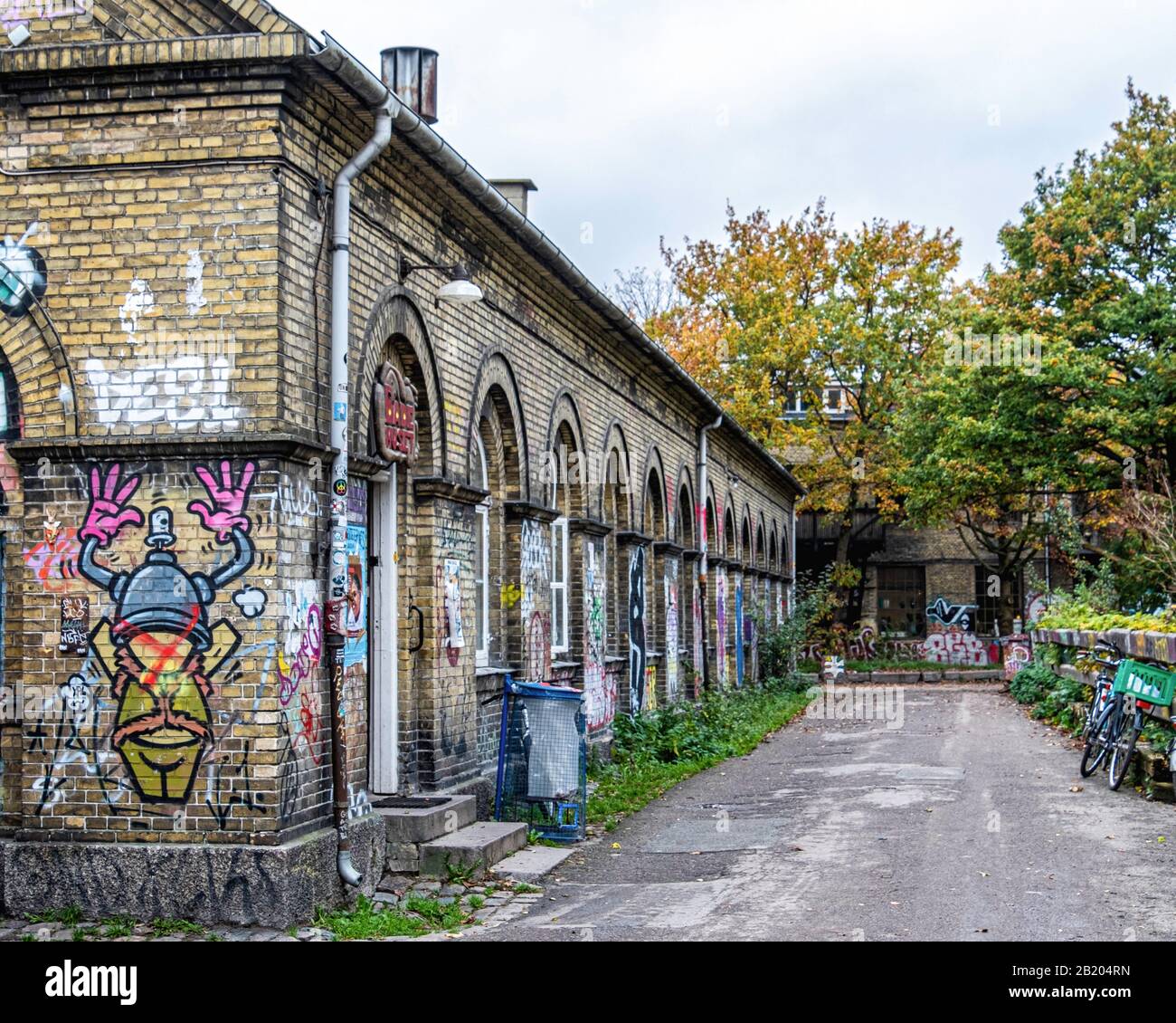 Old brick building in Freetown Christiania, a hippie community and ...