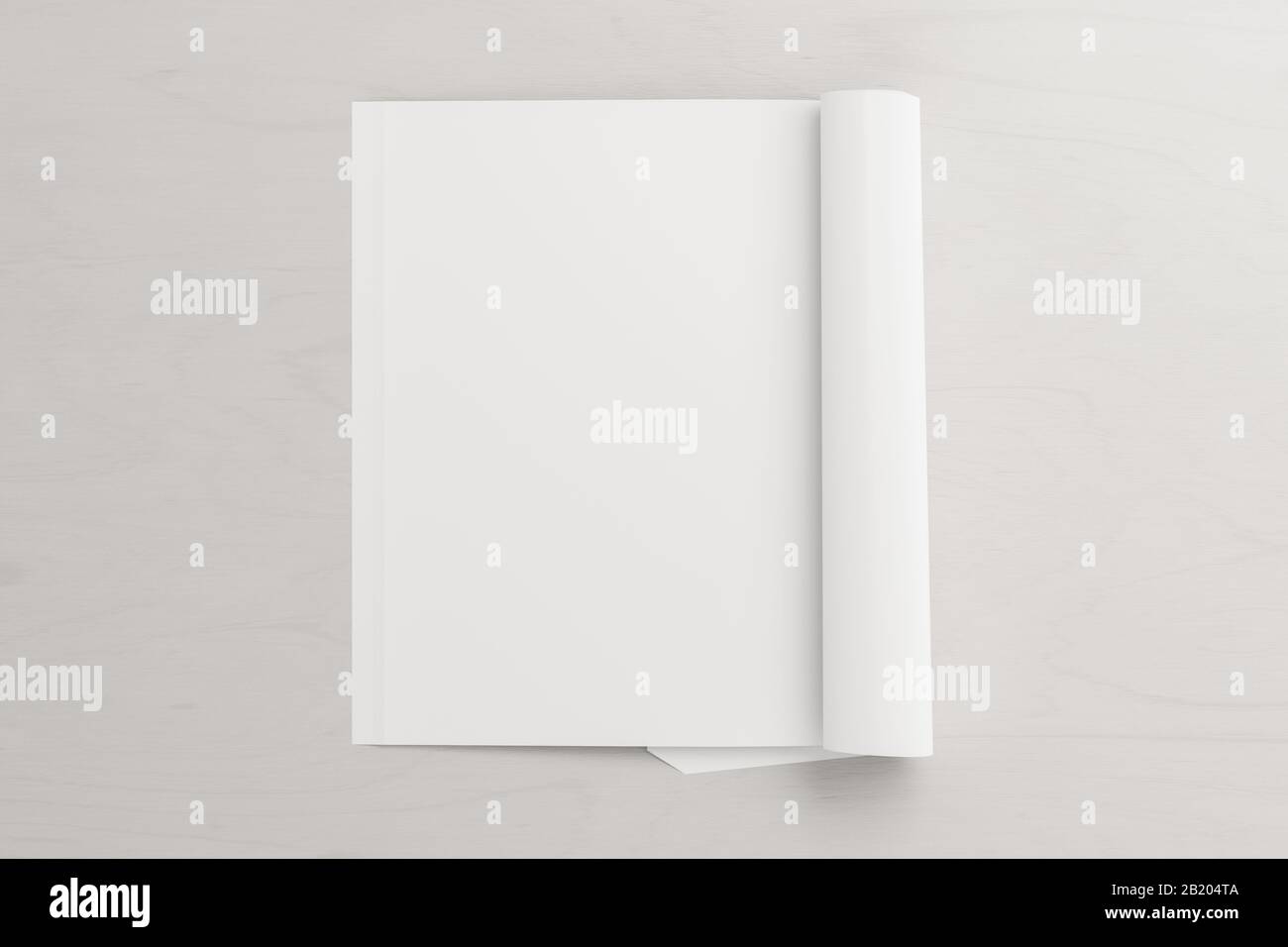 Blank vertical left magazine page. Workspace with folded magazine mock ...