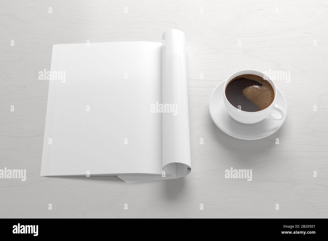 Blank vertical left magazine page. Workspace with folded magazine mock ...