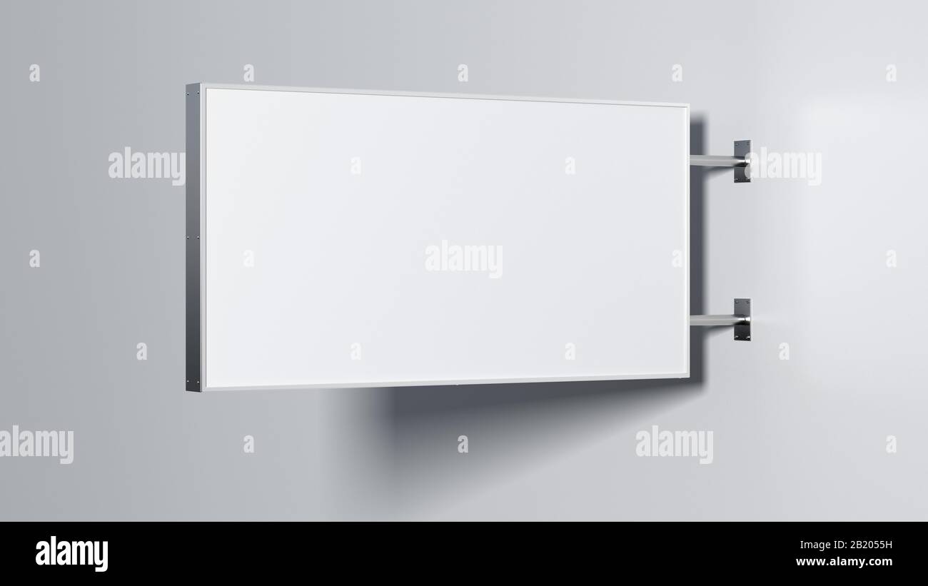 Horizontal singboard or signage isolated on the white wall with blank ...