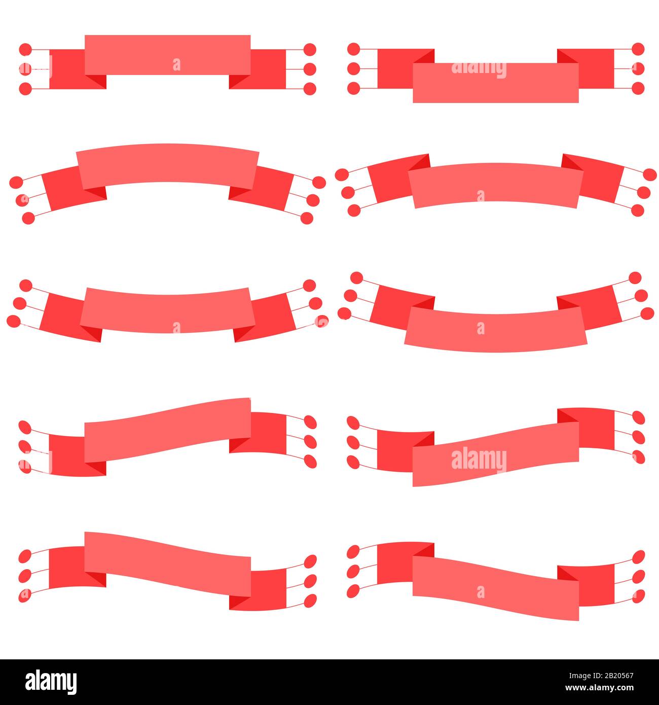 Set of 10 flat red isolated banner ribbons. Suitable for design Stock ...
