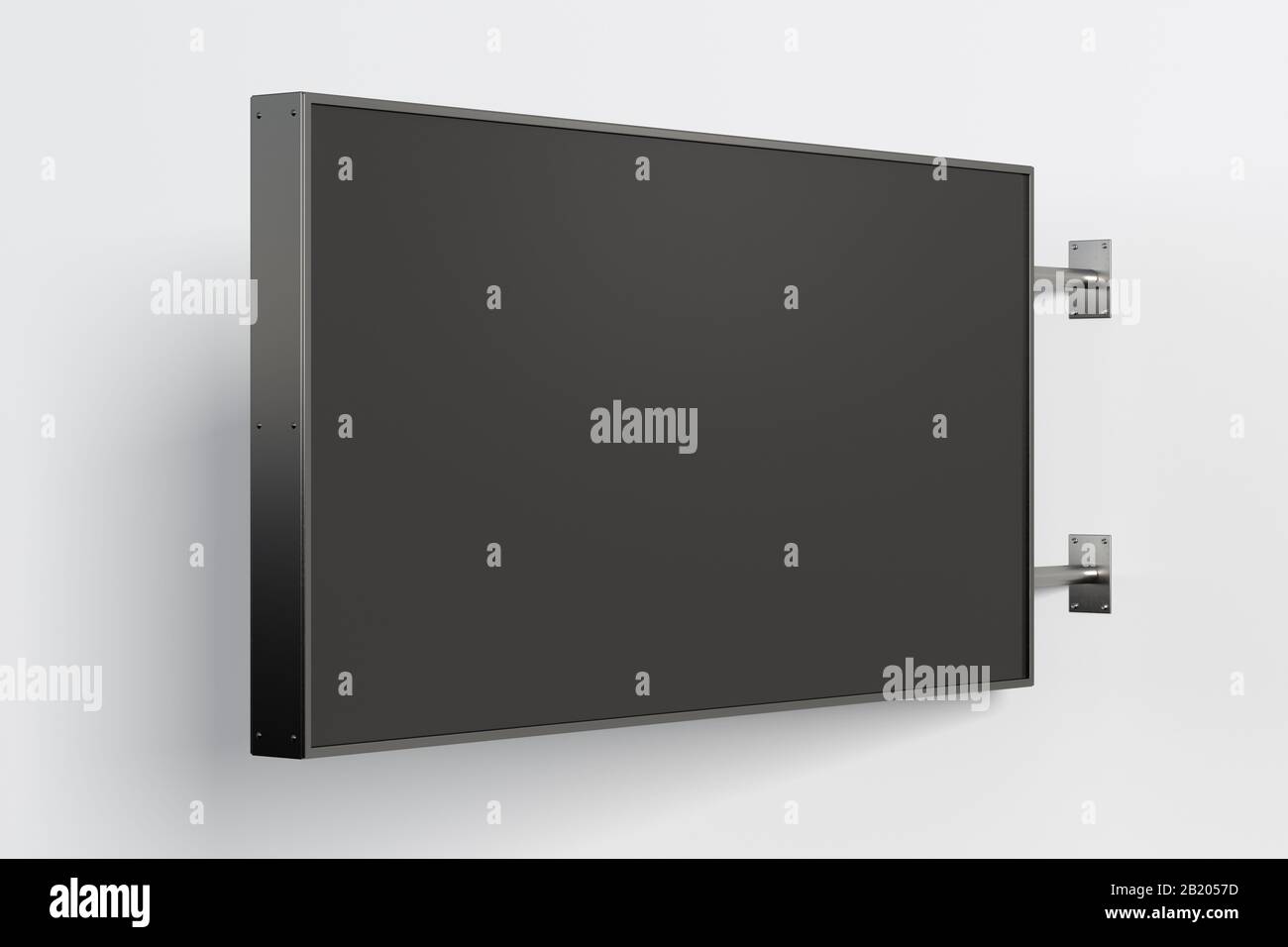 Horizontal singboard or signage isolated on the white wall with blank ...