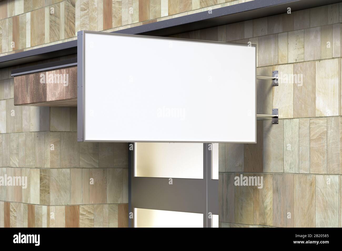 Horizontal singboard or signage on the marble wall with blank white ...