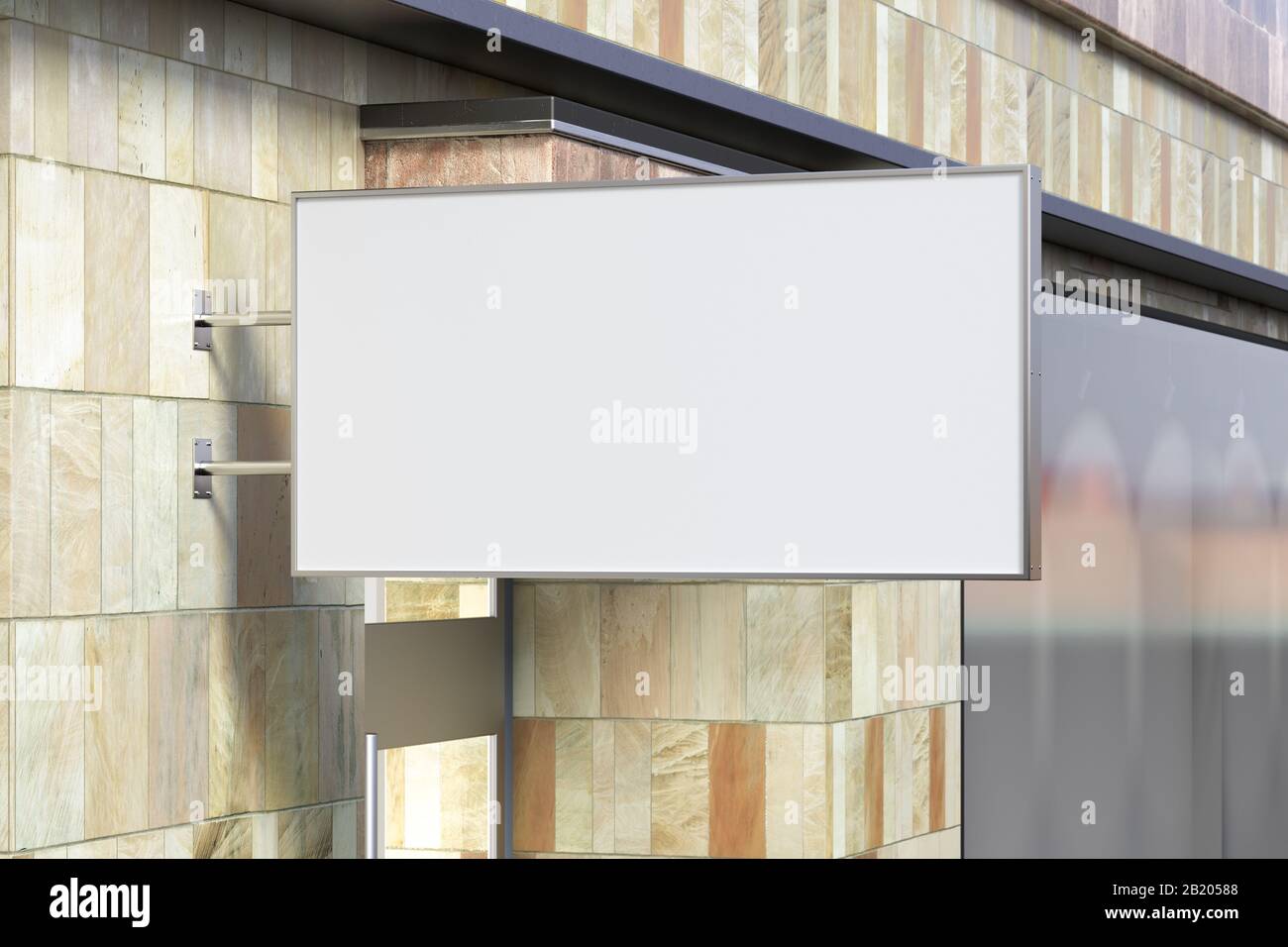 Horizontal singboard or signage on the marble wall with blank white ...