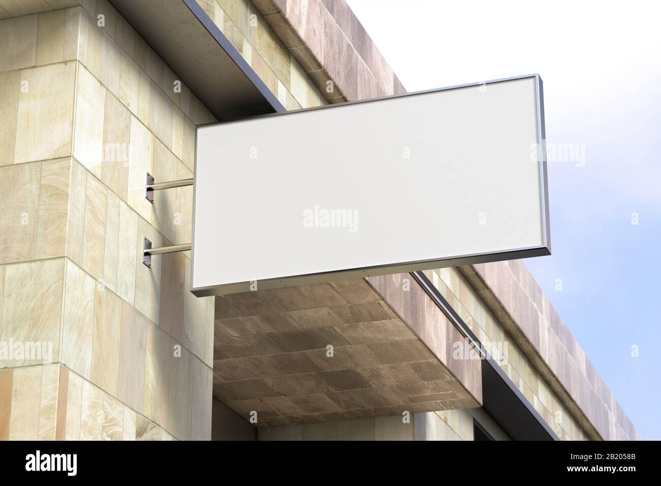 Horizontal singboard or signage on the marble wall with blank white ...