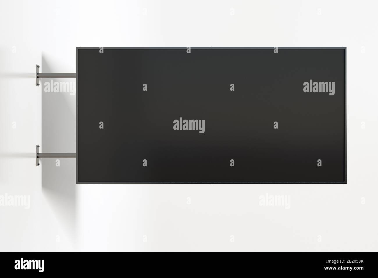 Horizontal singboard or signage isolated on the white wall with blank ...