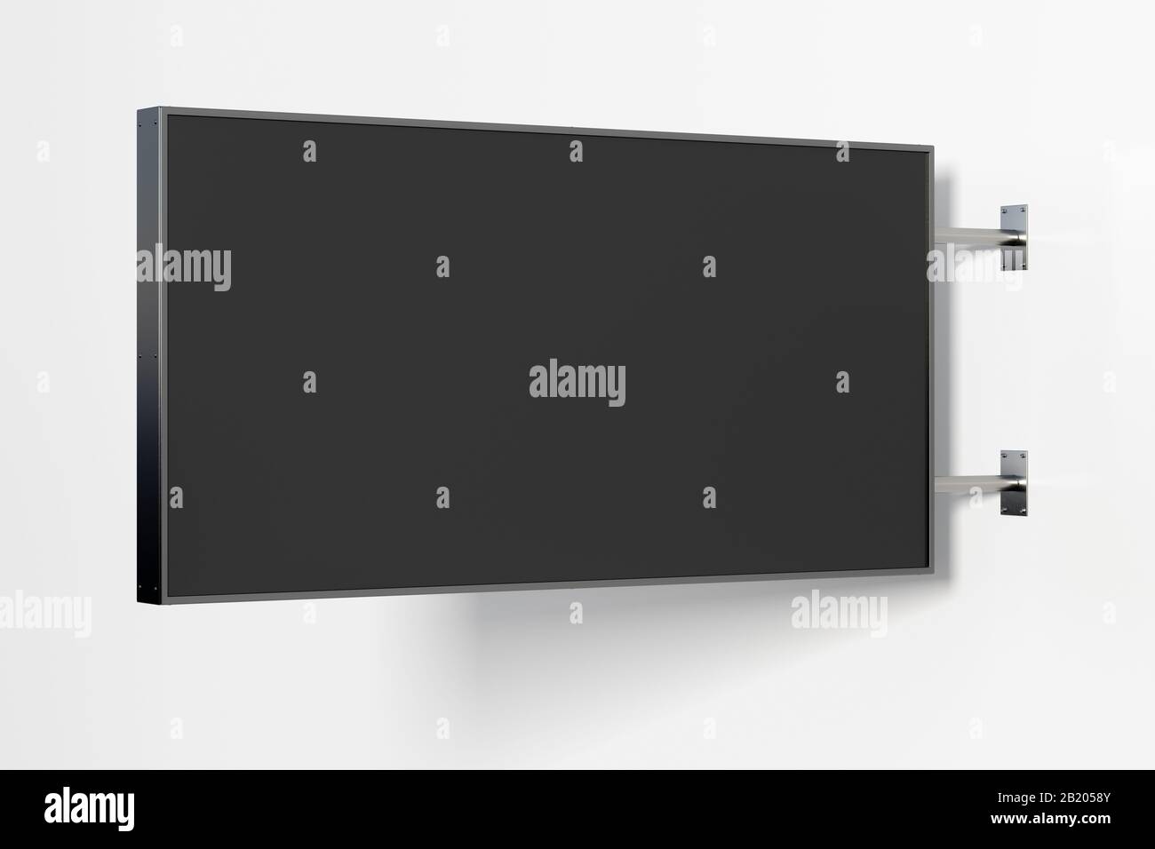 Horizontal singboard or signage isolated on the white wall with blank ...