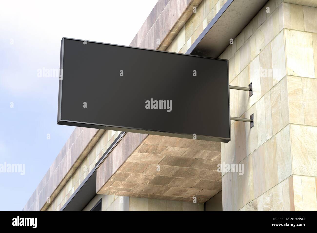 Horizontal singboard or signage on the marble wall with blank black ...